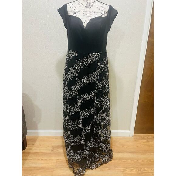 B. Smart | Dresses | B Smart Womens Xl Black Floral Embroidered Long ...